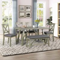 China 60 inch Gray 6 Piece Dining Room Table Set with Bench and 4 Chairs for sale