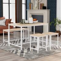 China Metal Frame Wooden 4 Piece Dining Table Set with Bench and 2 Stools 27.5 Inch Table for sale