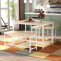 China Metal Frame Wooden 4 Piece Dining Table Set with Bench and 2 Stools 27.5 Inch Table for sale