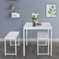 China 47.3 Inch 3 Piece Dining Table Set with Two Benches White MDF Metal for sale