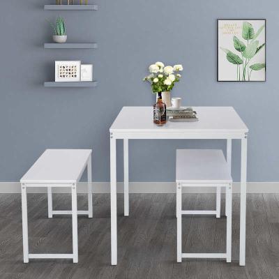 China 47.3 Inch 3 Piece Dining Table Set with Two Benches White MDF Metal for sale