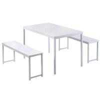 China 47.3 Inch 3 Piece Dining Table Set with Two Benches White MDF Metal for sale