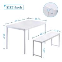 China 47.3 Inch 3 Piece Dining Table Set with Two Benches White MDF Metal for sale
