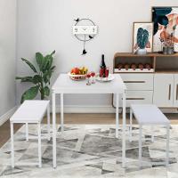China 47.3 Inch 3 Piece Dining Table Set with Two Benches White MDF Metal for sale
