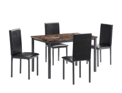 China 5 Piece Marble Top Dining Table Set with 4 Faux Leather Chairs 41.8 Inch for sale