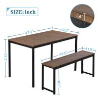 China Brown 3-Piece Dining Table Set with Two Benches 29 lbs Table Weight 47.3 Inch for sale