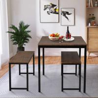 China Brown 3-Piece Dining Table Set with Two Benches 29 lbs Table Weight 47.3 Inch for sale