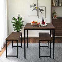 China Brown 3-Piece Dining Table Set with Two Benches 29 lbs Table Weight 47.3 Inch for sale