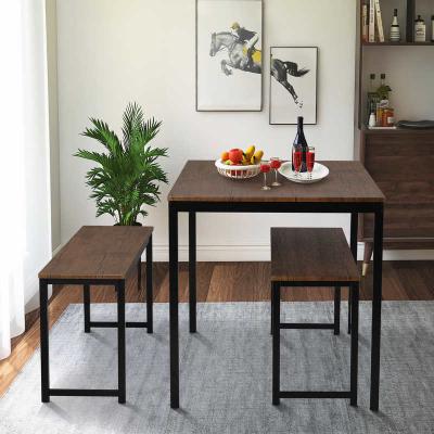 China Brown 3-Piece Dining Table Set with Two Benches 29 lbs Table Weight 47.3 Inch for sale