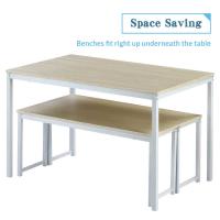 China 47.3 Inch 3 Piece Dining Table Set with Two Benches White MDF Metal for sale
