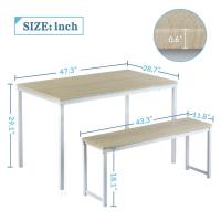 China 47.3 Inch 3 Piece Dining Table Set with Two Benches White MDF Metal for sale