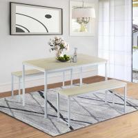 China 47.3 Inch 3 Piece Dining Table Set with Two Benches White MDF Metal for sale