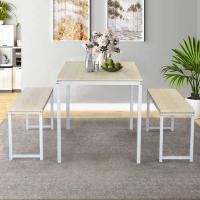 China 47.3 Inch 3 Piece Dining Table Set with Two Benches White MDF Metal for sale