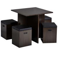 China 5 Piece Dining Set with Storage Ottoman 31 Inch Faux Wood Table and 4 Ottomans for sale