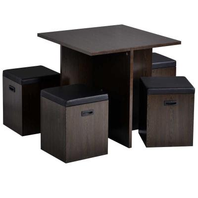 China 5 Piece Dining Set with Storage Ottoman 31 Inch Faux Wood Table and 4 Ottomans for sale