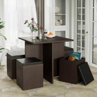China 5 Piece Dining Set with Storage Ottoman 31 Inch Faux Wood Table and 4 Ottomans for sale