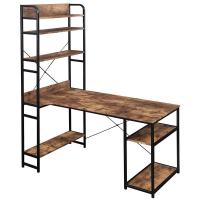 China Metal Frame MDF Board Home Office Computer Desk with Bookshelf 28.74 Inch Height Brown for sale