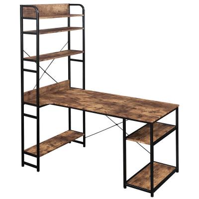China Metal Frame MDF Board Home Office Computer Desk with Bookshelf 28.74 Inch Height Brown for sale