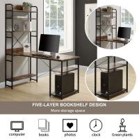 China Metal Frame MDF Board Home Office Computer Desk with Bookshelf 28.74 Inch Height Brown for sale