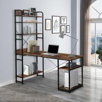 China Metal Frame MDF Board Home Office Computer Desk with Bookshelf 28.74 Inch Height Brown for sale