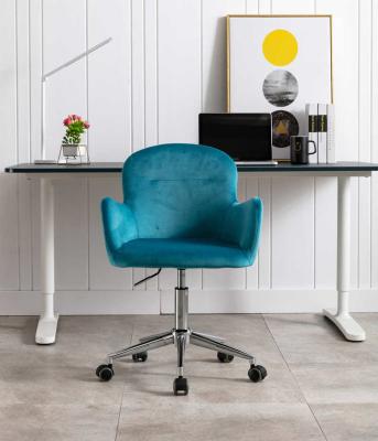 China Blue Velvet Swivel Office Chair 360 Degree Adjustable Height Desk Chair for sale