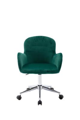 China Green Velvet Swivel Office Chair with Sloped Arms Padded Seat Silver Base 360 Degree for sale