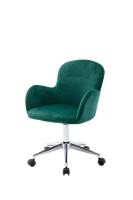 China Green Velvet Swivel Office Chair with Sloped Arms Padded Seat Silver Base 360 Degree for sale
