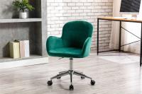 China Green Velvet Swivel Office Chair with Sloped Arms Padded Seat Silver Base 360 Degree for sale