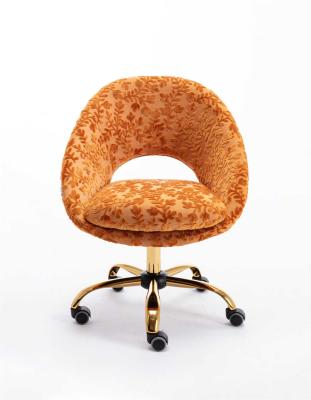 China Orange Velvet Swivel Office Chair 360 Degree Adjustable Height 18.90 Inch Seat for sale