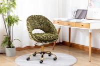 China Green Velvet Swivel Office Chair 18.9in Depth Golden Base Adjustable Seat for sale