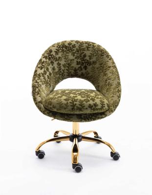 China Green Velvet Swivel Office Chair 18.9in Depth Golden Base Adjustable Seat for sale