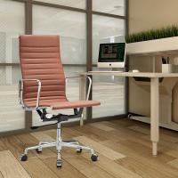 China Brown High Back Leather Office Chair 360 Rotation 45.6 Inch Height Ergonomic for sale