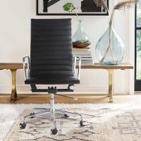 China Black PU Leather High Back Office Chair 45.6in Alloy Base 35.2lbs Ergonomic Computer Chair for sale
