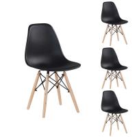 China Set of 4 Black PP Dining Chairs 32.28in Height Solid Wood Legs Modern Kitchen for sale
