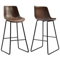 China Vintage Leather Counter Height Dining Chair Set of 2 Brown 42.5in H 267lb Capacity for sale