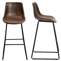 China Vintage Leather Counter Height Dining Chair Set of 2 Brown 42.5in H 267lb Capacity for sale