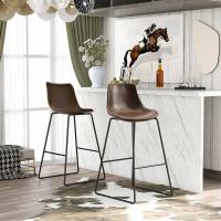 China Vintage Leather Counter Height Dining Chair Set of 2 Brown 42.5in H 267lb Capacity for sale