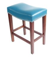 China American Style Blue Leather Bar Stool Set 2pcs 10kgs Rubber Wood Legs Retro Dining Chair for sale