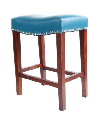 China American Style Blue Leather Bar Stool Set 2pcs 10kgs Rubber Wood Legs Retro Dining Chair for sale