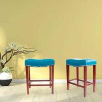 China American Style Blue Leather Bar Stool Set 2pcs 10kgs Rubber Wood Legs Retro Dining Chair for sale