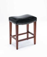 China Black Leather Bar Stools Set of 2 W50.5cm D33.5cm Rubber Wood Legs for sale