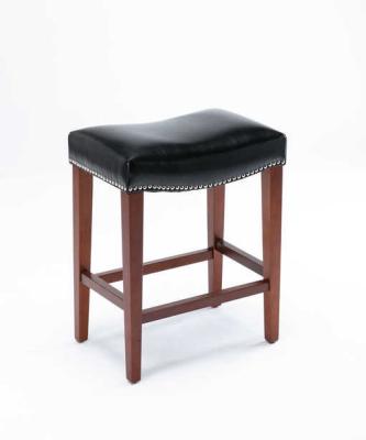 China Black Leather Bar Stools Set of 2 W50.5cm D33.5cm Rubber Wood Legs for sale