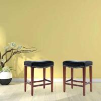 China Black Leather Bar Stools Set of 2 W50.5cm D33.5cm Rubber Wood Legs for sale