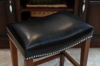 China Black Leather Bar Stools Set of 2 W50.5cm D33.5cm Rubber Wood Legs for sale