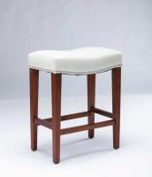China American Style White Leather Bar Stool Set of 2 H66.5cm Rubber Wood Legs for sale