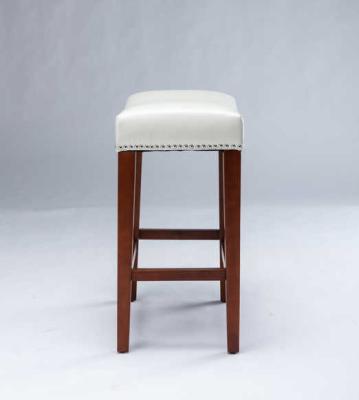 China American Style White Leather Bar Stool Set of 2 H66.5cm Rubber Wood Legs for sale