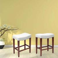 China American Style White Leather Bar Stool Set of 2 H66.5cm Rubber Wood Legs for sale