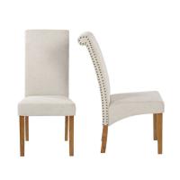 China Beige Fabric Dining Chair Set of 2 300lb Capacity Padded Side Chair with Solid Wood Legs for sale