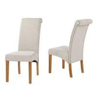 China Beige Fabric Dining Chair Set of 2 300lb Capacity Padded Side Chair with Solid Wood Legs for sale