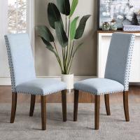 China Copper Nail Upholstered Dining Chairs Set of 2 39.17H 27.56lbs Easy Clean Blue for sale
